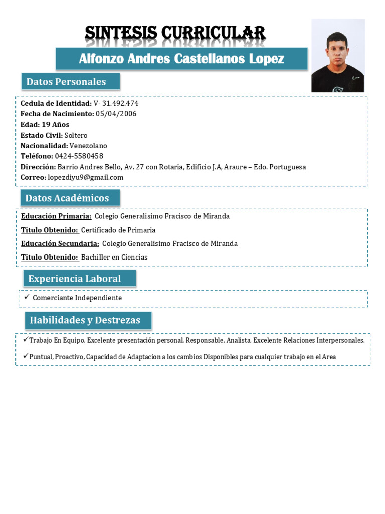Síntesis Curricular de Alfonzo Castellanos | PDF