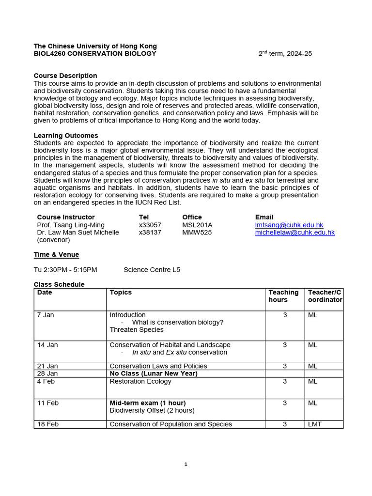 Conservation Biology Course Overview | PDF | Conservation Biology ...