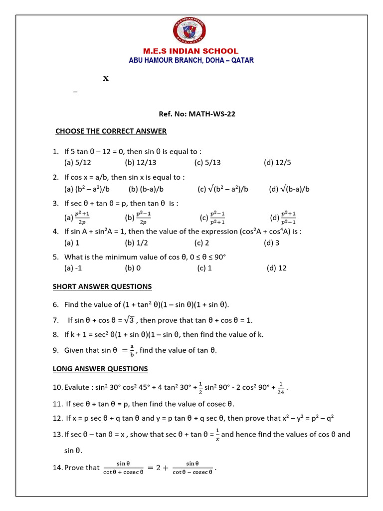Grade 10 Trigonometry Worksheet 2025-2026 | PDF | Elementary Geometry