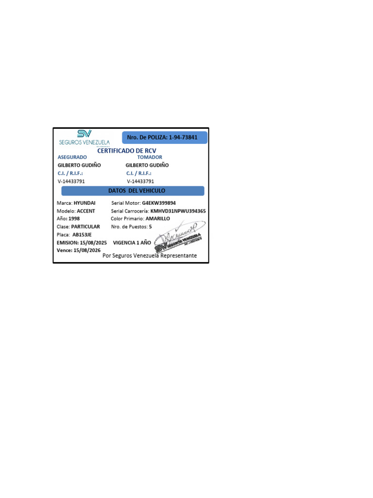 Certificado Rcv | PDF
