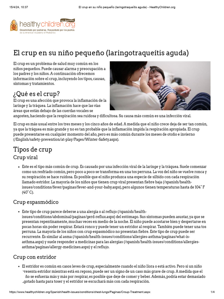 El Crup en Su Niño Pequeño (Laringotraqueítis Aguda) - HealthyChildren ...