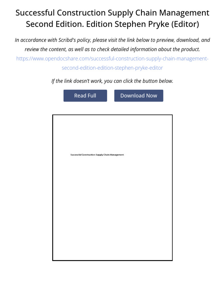 Successful construction supply chain management Second Edition. Edition ...