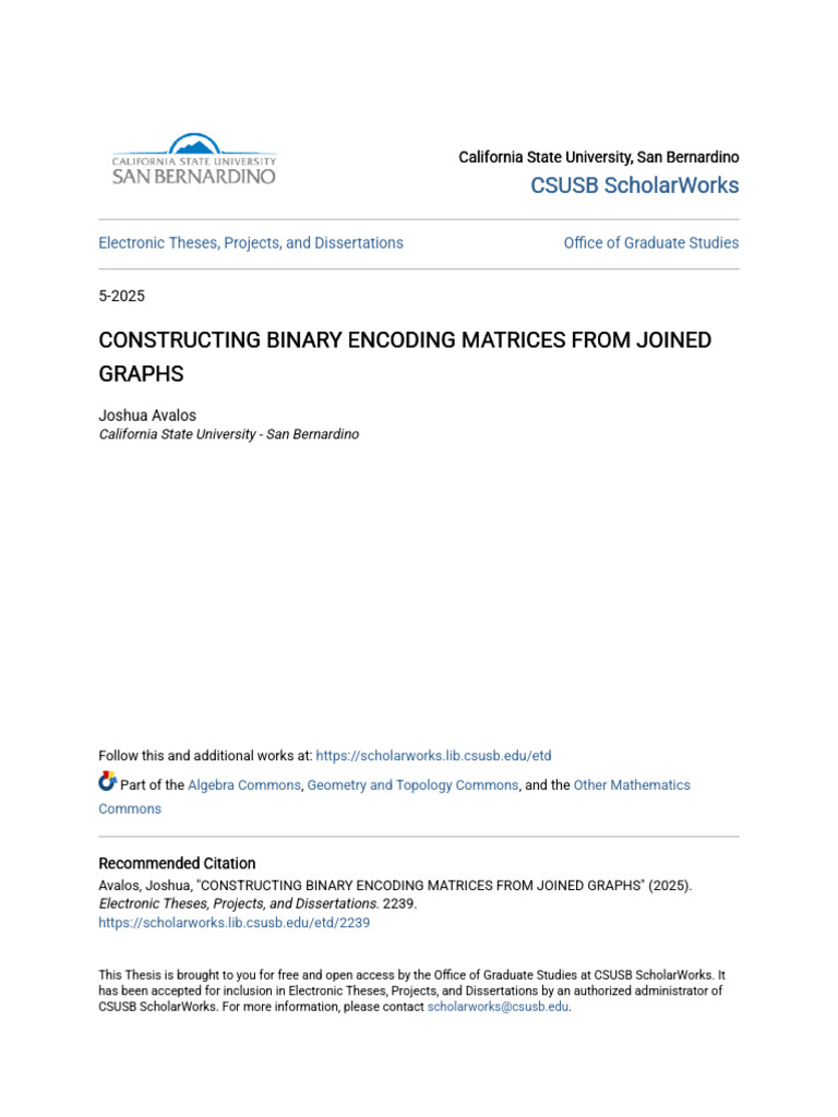 Constructing Binary Encoding Matrices From Joined Graphs | PDF | Matrix ...