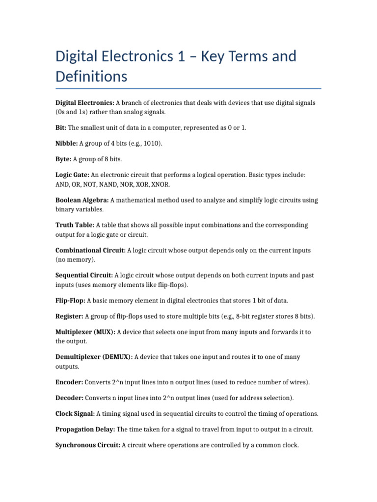 Digital Electronics Key Terms Explained | PDF | Digital Electronics ...