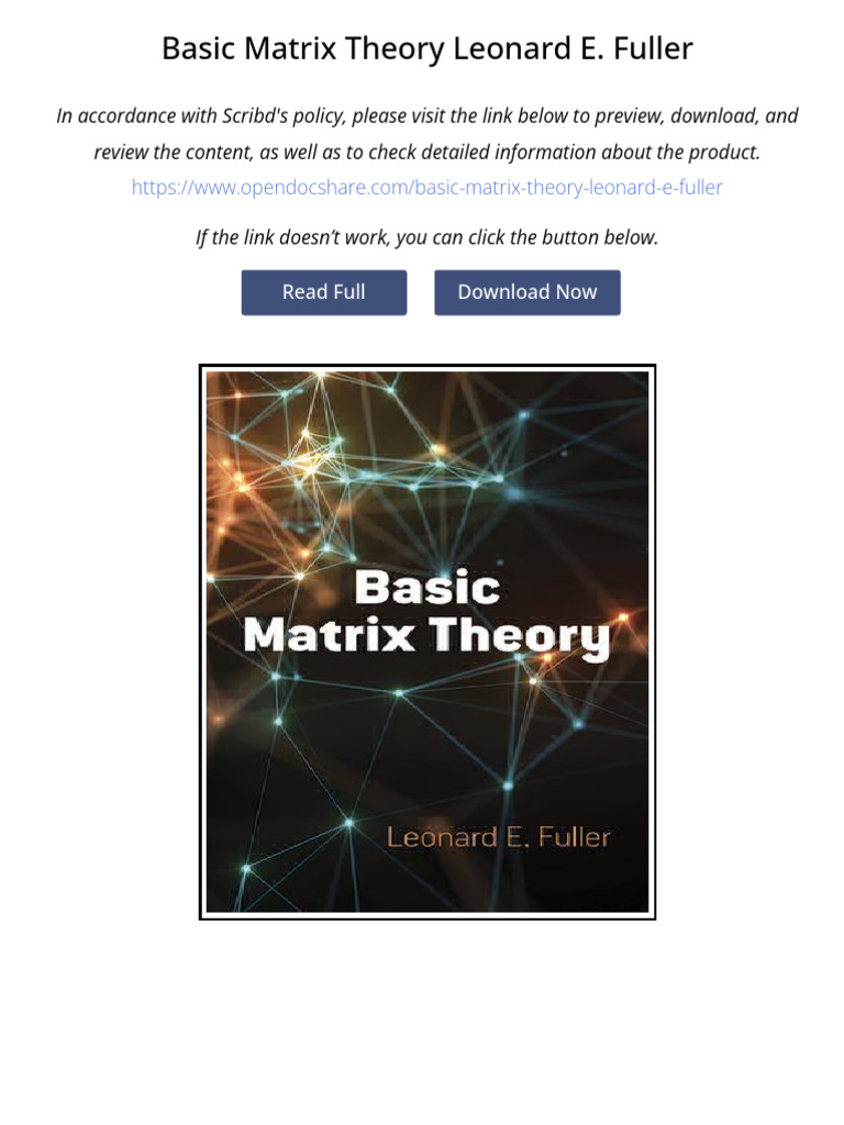 Basic Matrix Theory Leonard E. Fuller | PDF | Matrix (Mathematics ...