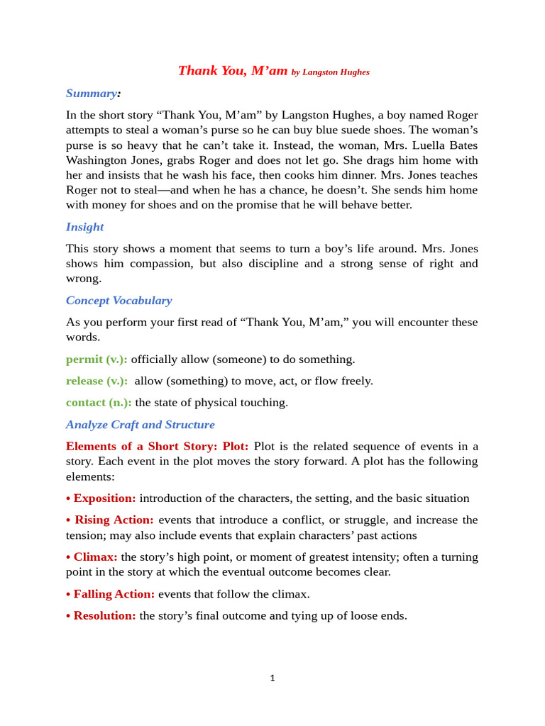 Thank you M'am | PDF | Plot (Narrative) | Psychology