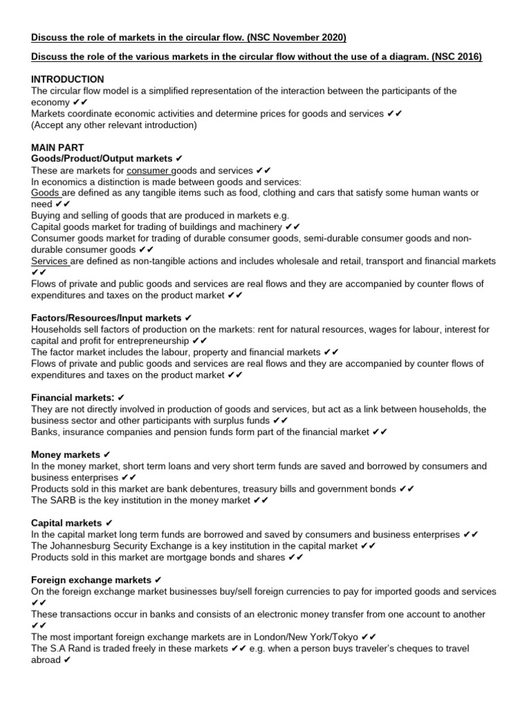 Role of Markets in Circular Flow Model | PDF | Market (Economics) | Goods