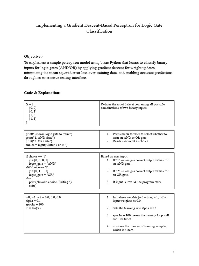 Perceptron for Logic Gate Classification | PDF | Logic Gate | Applied ...