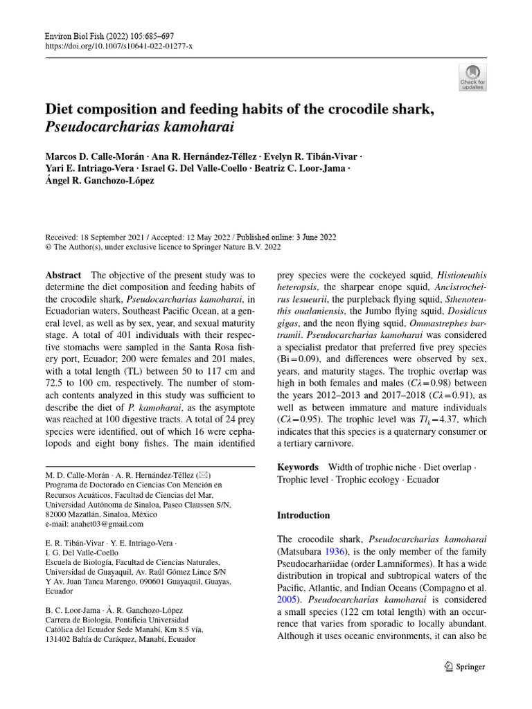 Crocodile Shark Diet in Ecuador Waters | PDF | Predation | Sharks