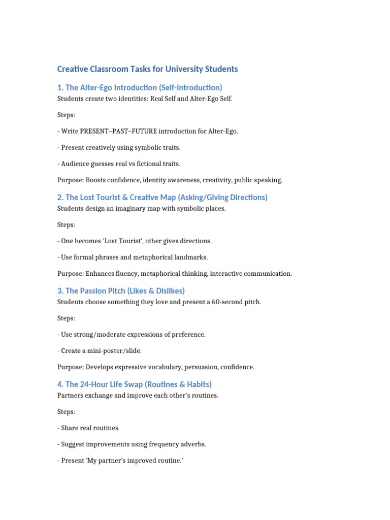 Creative Classroom Tasks | PDF