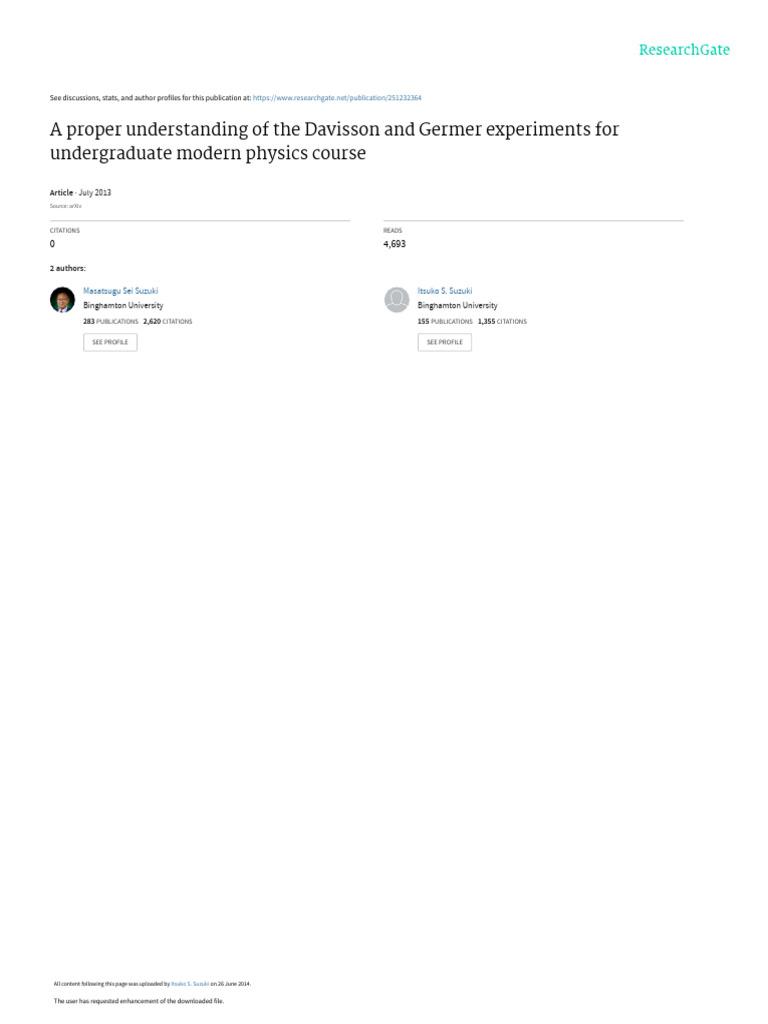 A Proper Understanding of the Davisson and Germer | PDF | Applied And ...