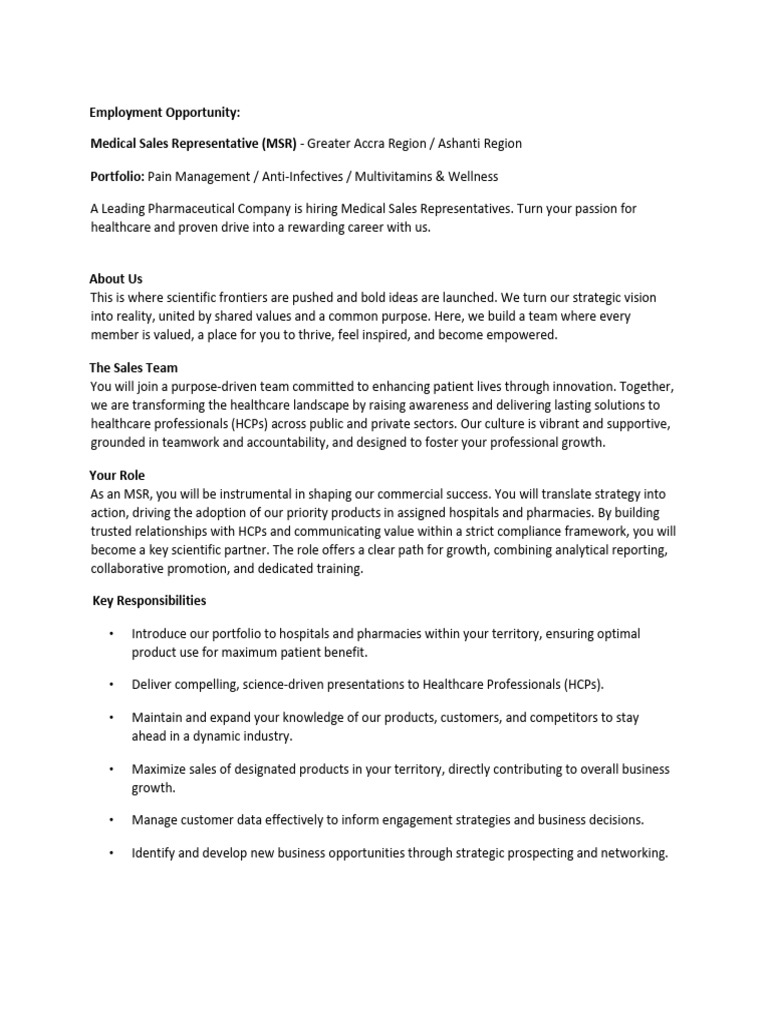 Medical Sales Representative Ad 2026 | PDF | Health Care | Sales