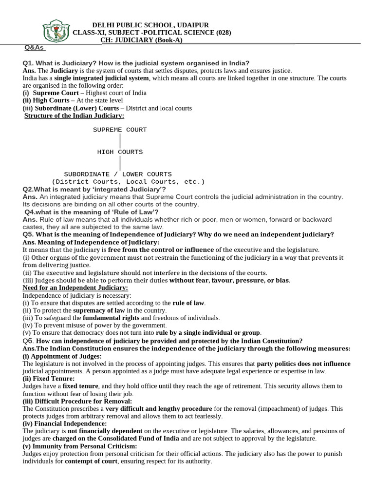 Indian Judiciary Structure and Independence | PDF | Supreme Court Of ...