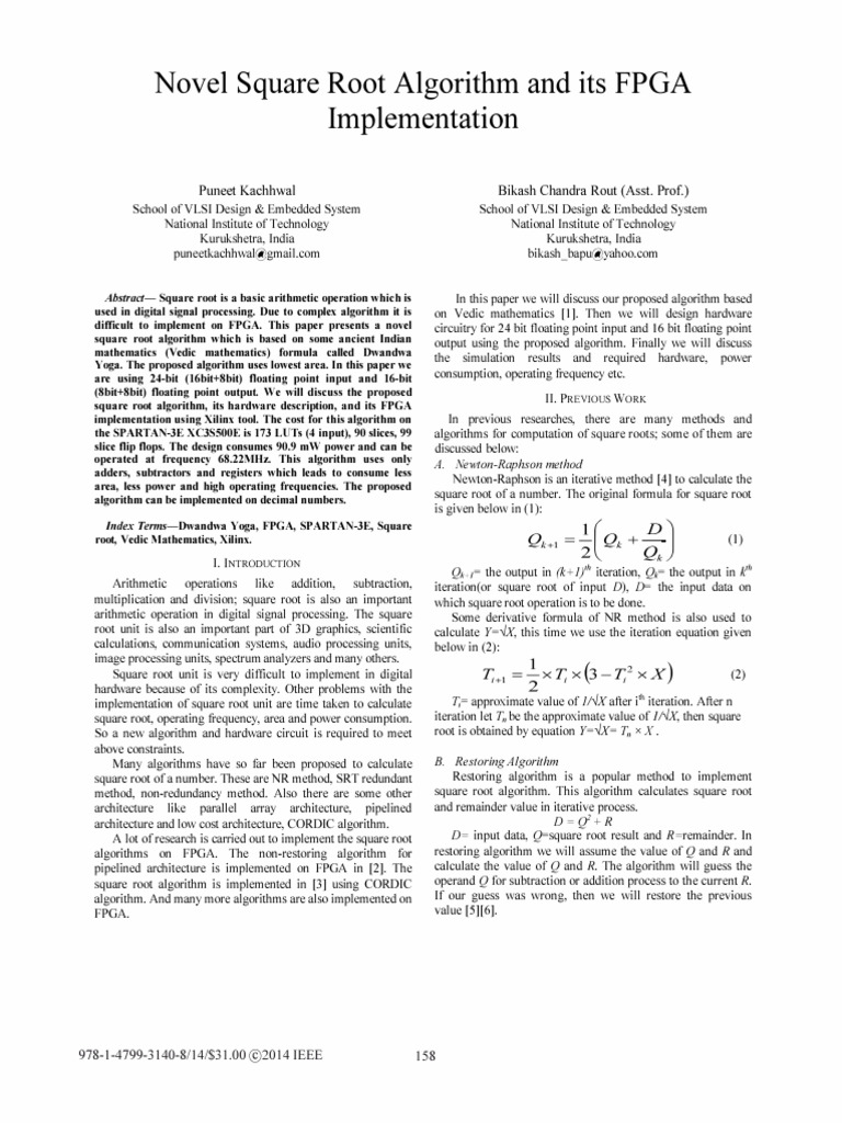 Novel Square Root Algorithm and Its FPGA Implementation | PDF | Field ...