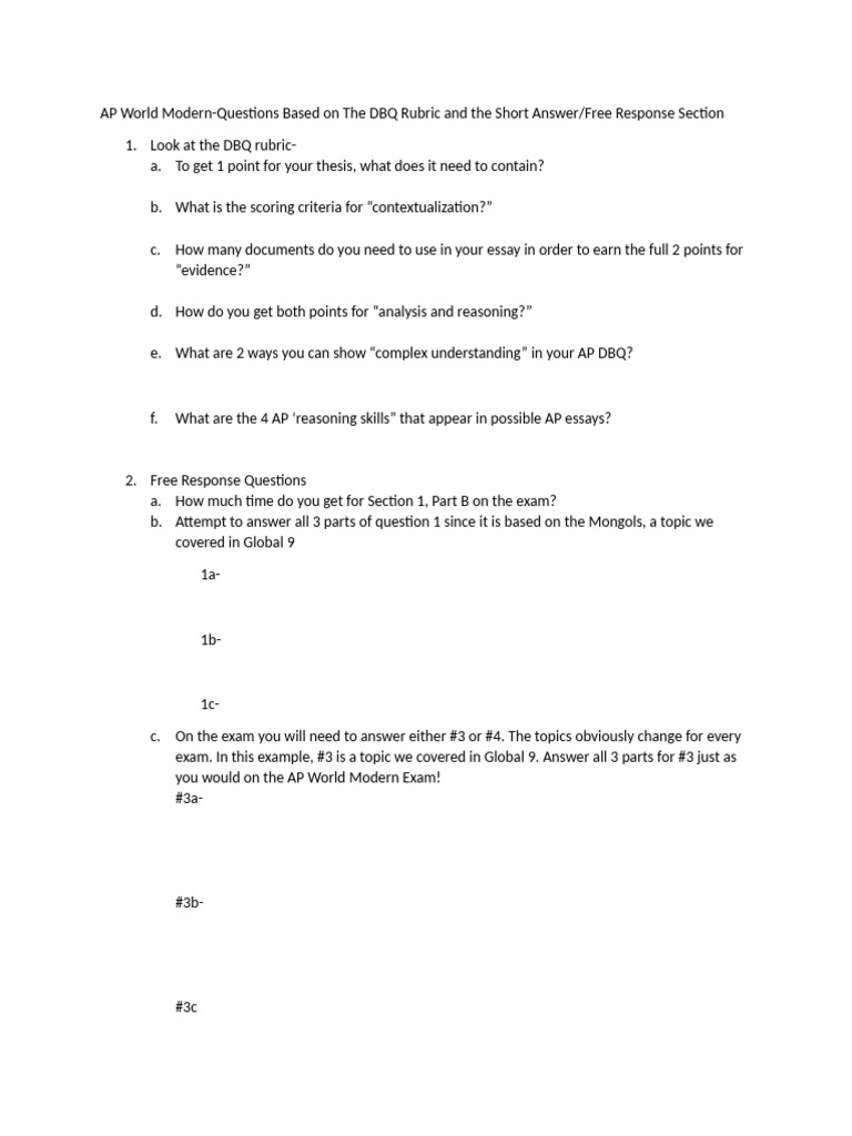 AP World Exam-Understanding the DBQ Rubric and Free Response-SAQ (1) | PDF