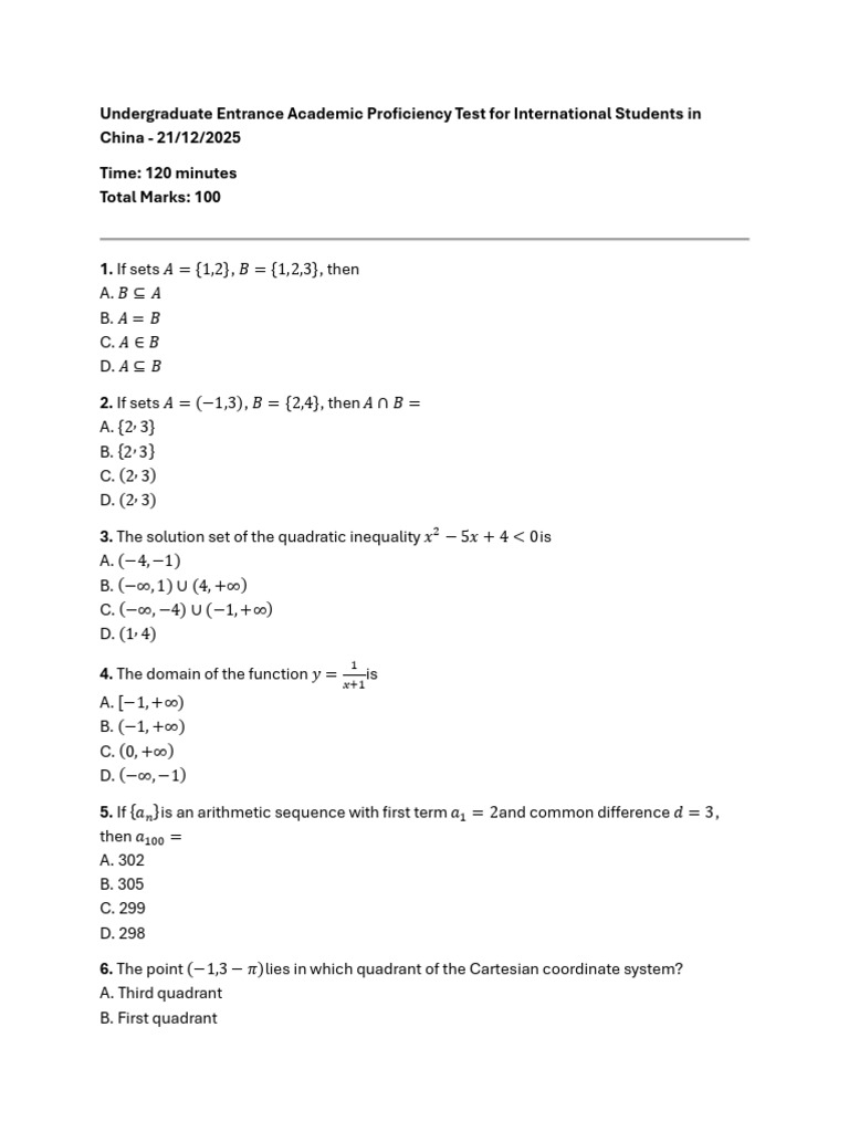 International Students Math Proficiency Test | PDF | Function ...