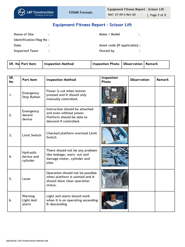 CP 09-5 Equipment Fitness Report - Scissor Lift | PDF | Elevator ...