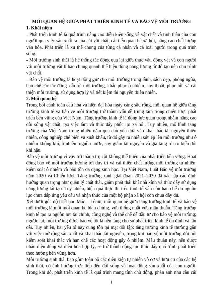 ThS-PL BVMT-Chuyên Đề 1-Mối Quan Hệ Giữa Phát Triển Kinh Tế Và BVMT | PDF