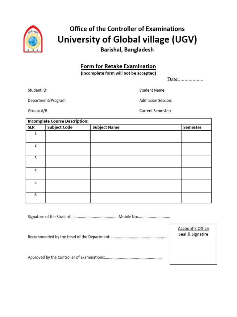 Retake Exam Form for UGV Students | PDF