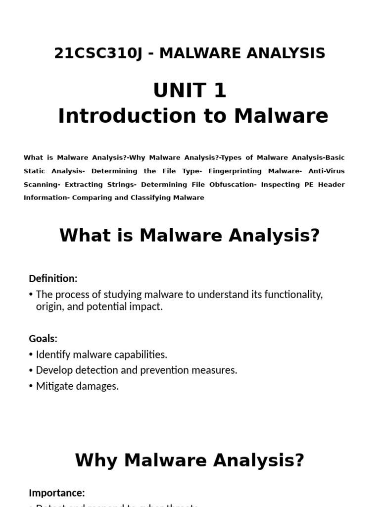 malware analysis unit 1 | PDF | Malware | Antivirus Software