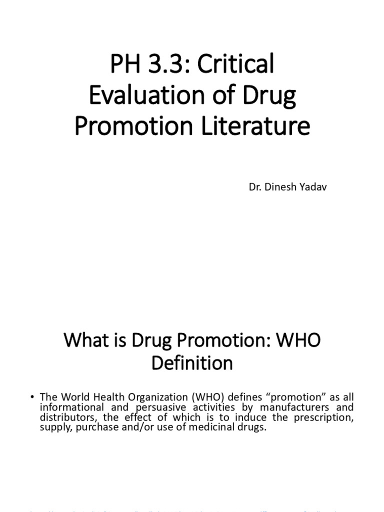 Evaluating Drug Promotion Literature | PDF | Dose (Biochemistry ...
