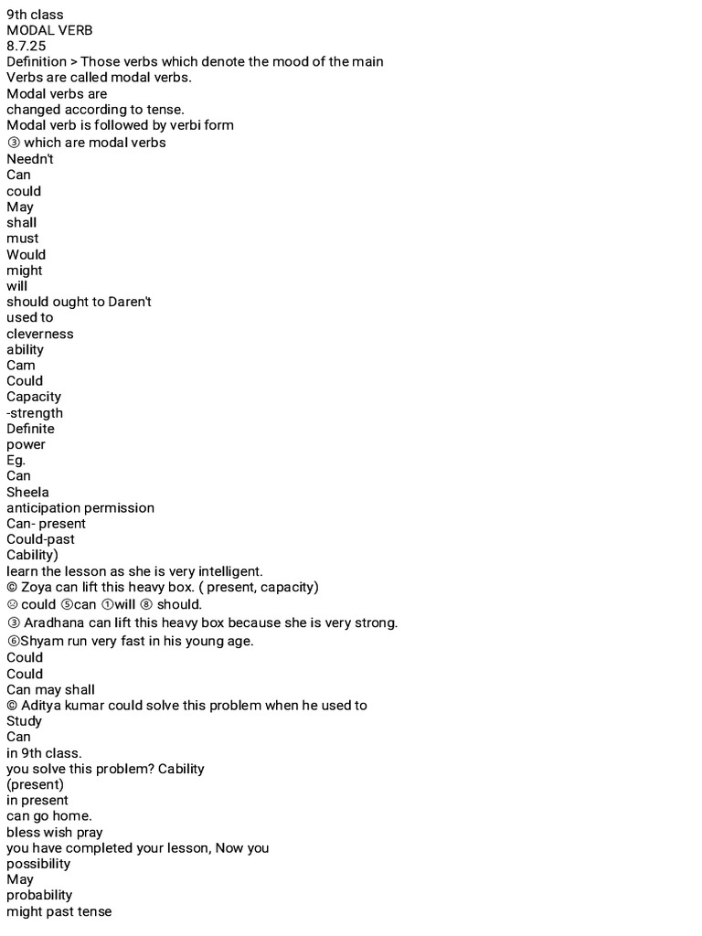 Understanding Modal Verbs for 9th Grade | PDF