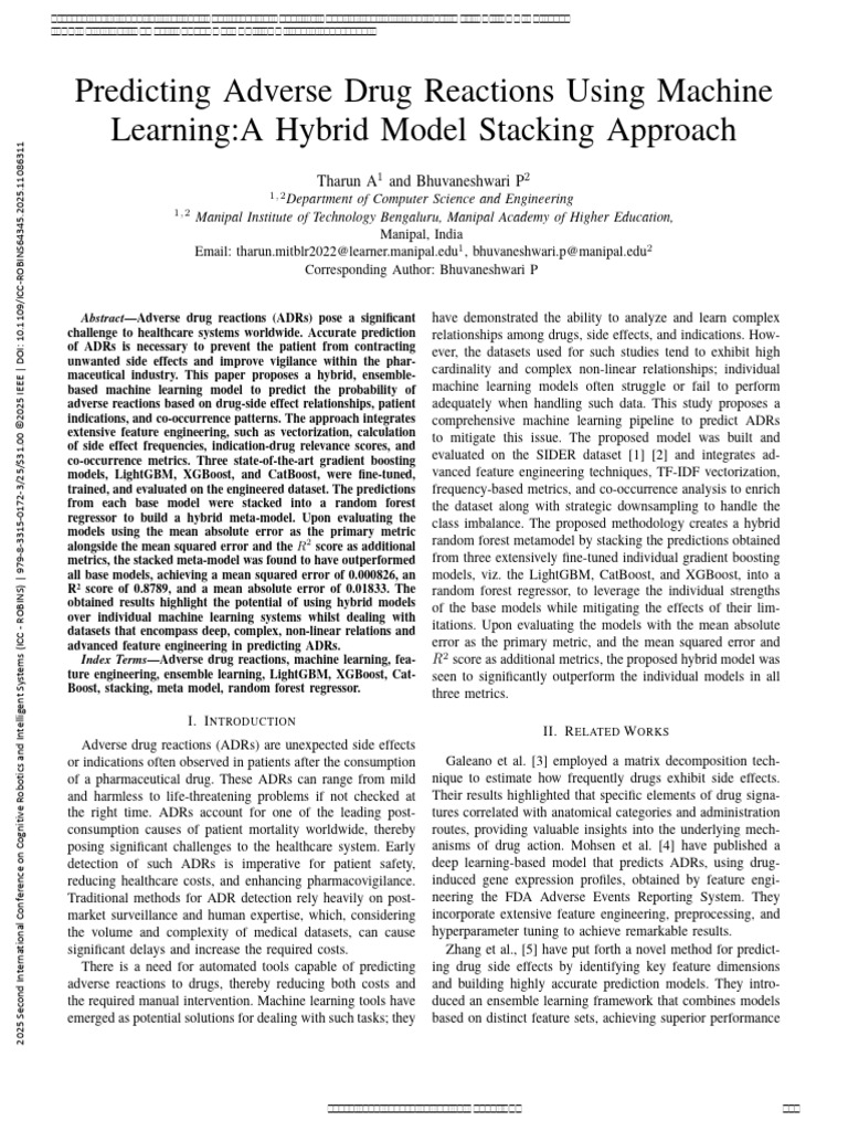 Predicting Adverse Drug Reactions Using Machine Learning a Hybrid Model ...