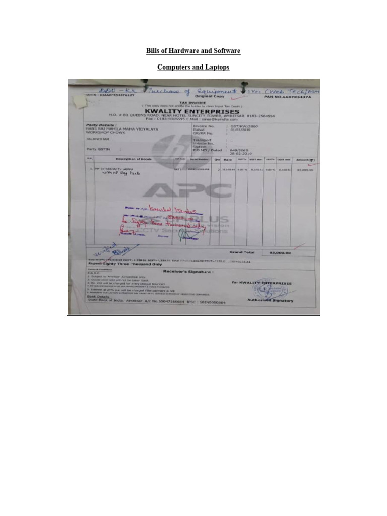 Hardware Software Details Invoices 2018-19 | PDF