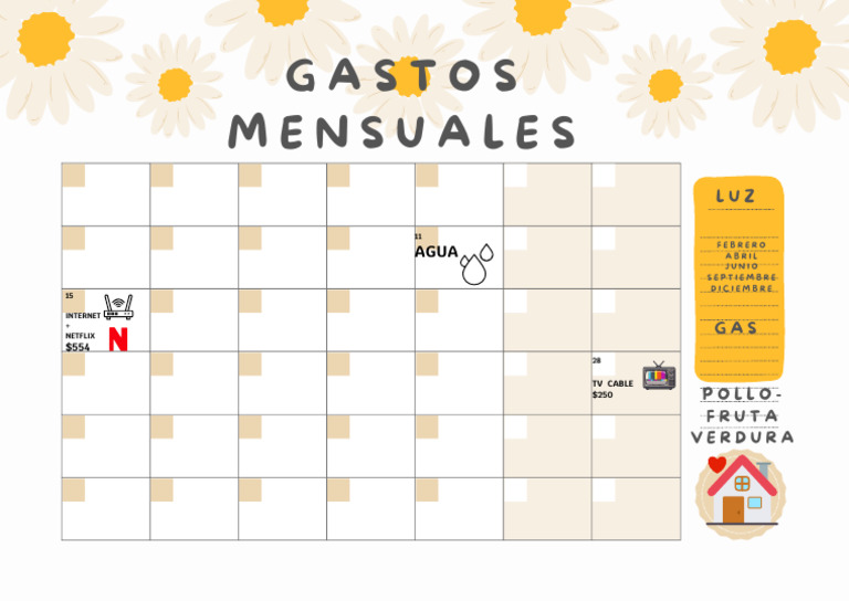 Planificador Mensual Editable Floreal Beige y Amarillo | PDF