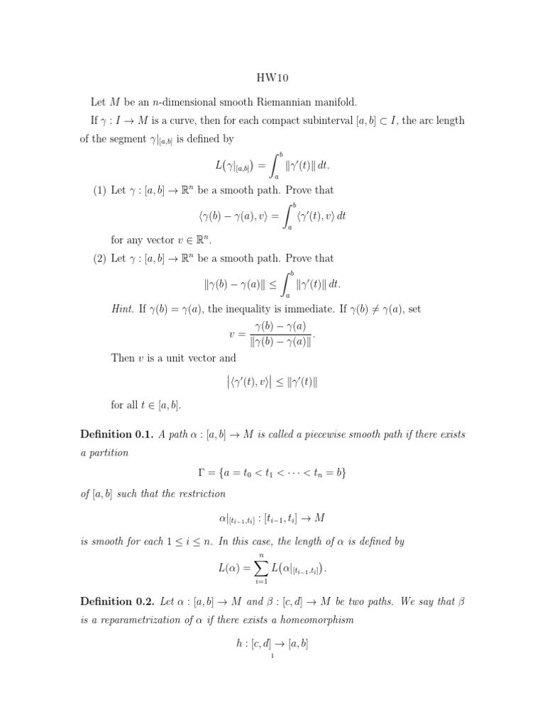 HW10_7d6313b0396799198b0c430b94857547 | PDF | Curve | Geometry