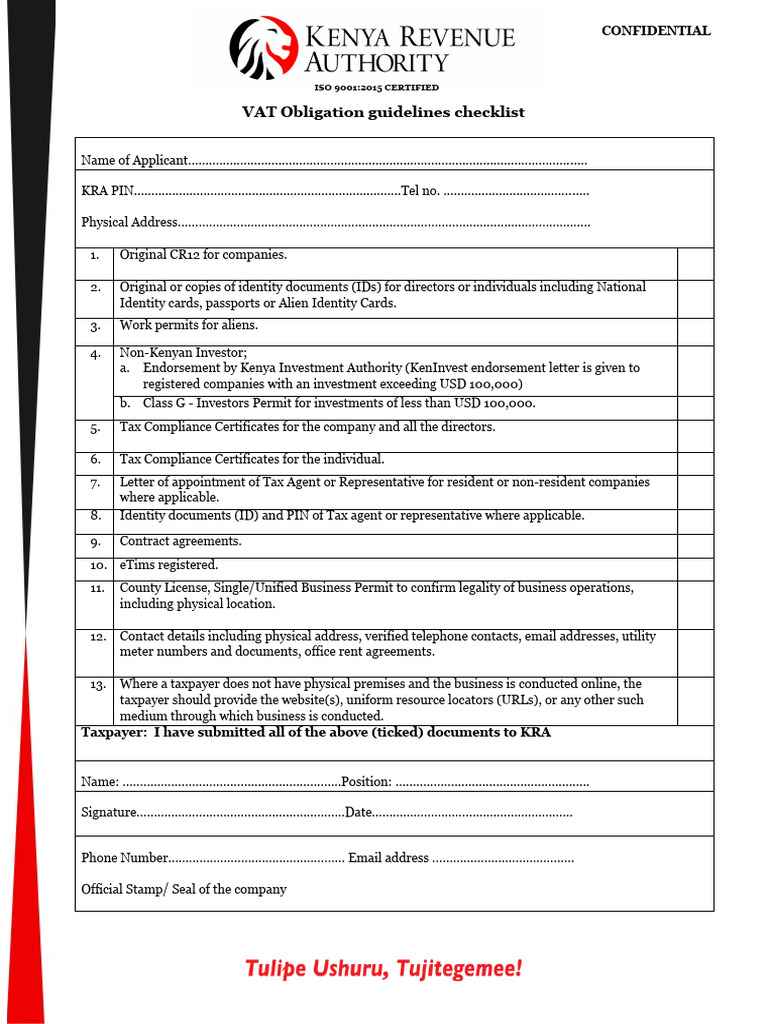 VAT Obligation Checklist for Businesses | PDF | Identity Document