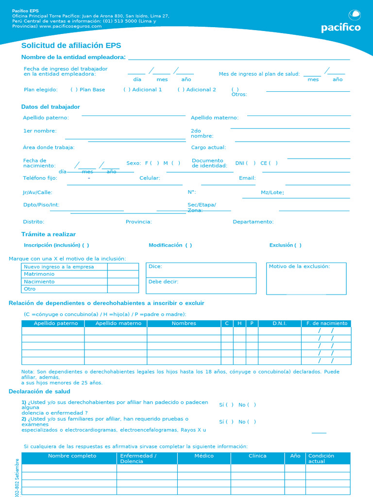 Solicitud de Afiliación a Pacífico EPS | PDF | Historial médico