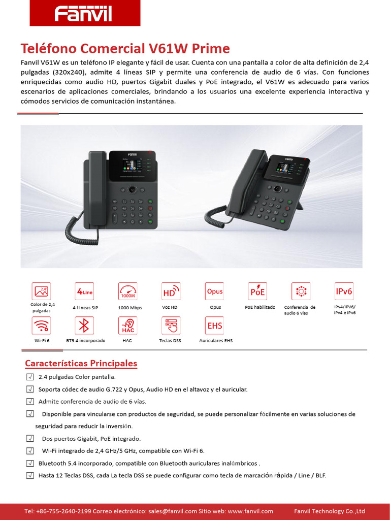 Teléfono IP Fanvil V61W Prime: Características | PDF | Bluetooth ...
