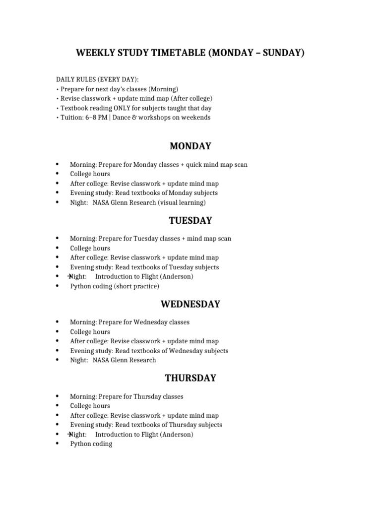 Weekly Study Timetable Colorful | PDF