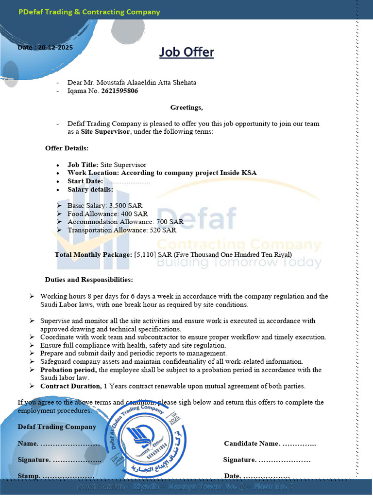 Moustafa (Offer Letter) | PDF