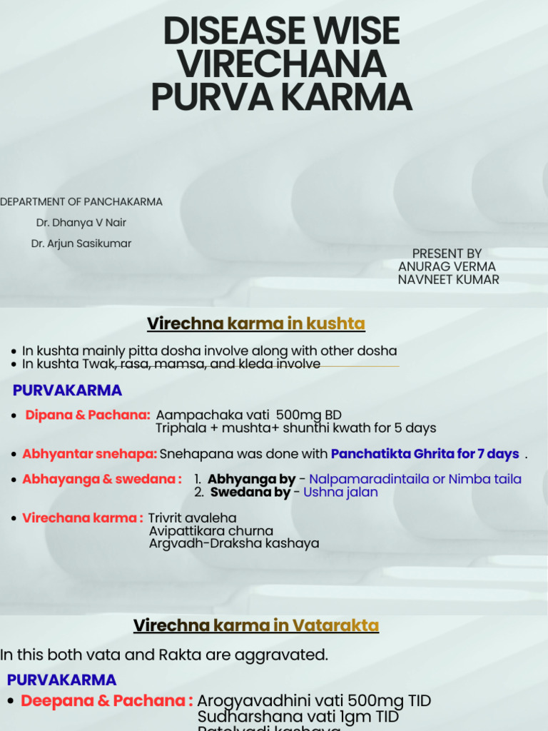 Virechana Karma Protocols for Kushta | PDF | Manual Therapy | Ayurveda