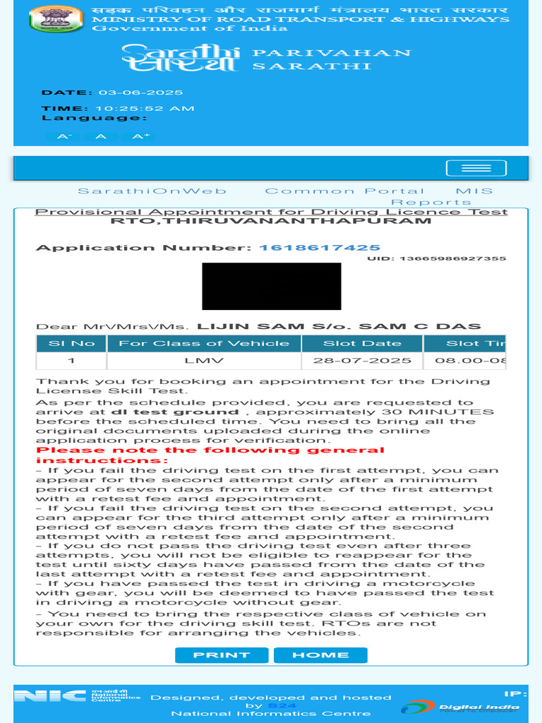Driving Licence Test Appointment Details | PDF