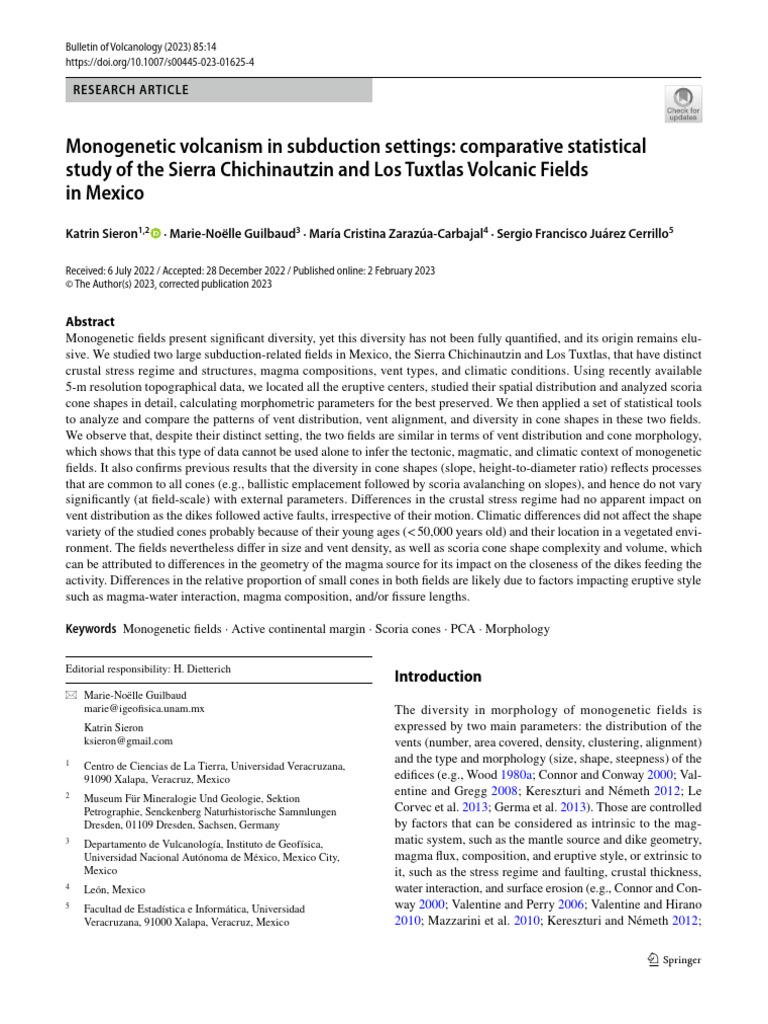 Monogenetic volcanism in subduction settings: comparative statistical ...