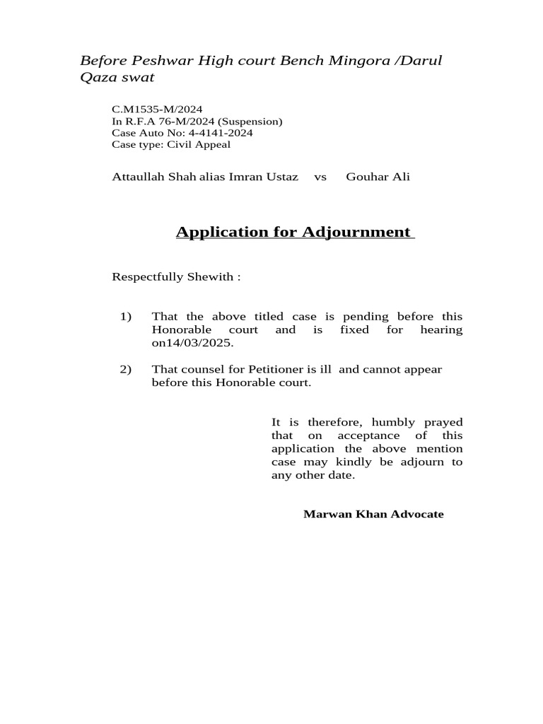 Application for Adjournment(Marwan Adv) | PDF