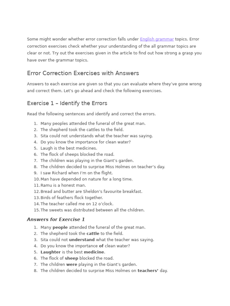 Error Correction Exercises for Grammar | PDF