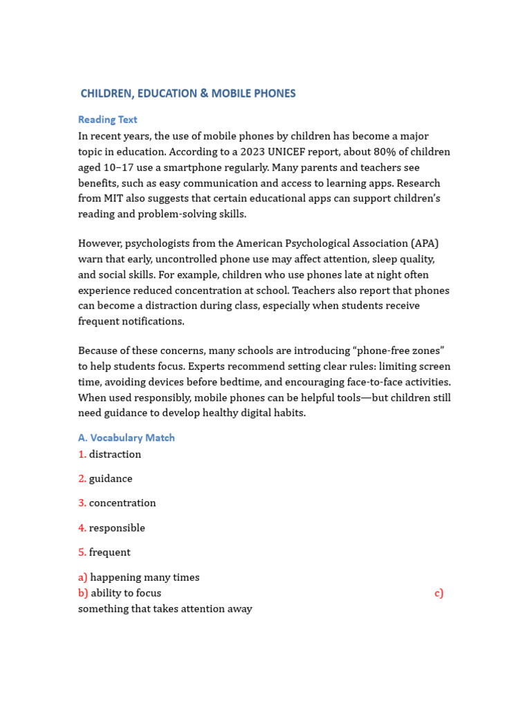 Worksheet -Children Phones | PDF