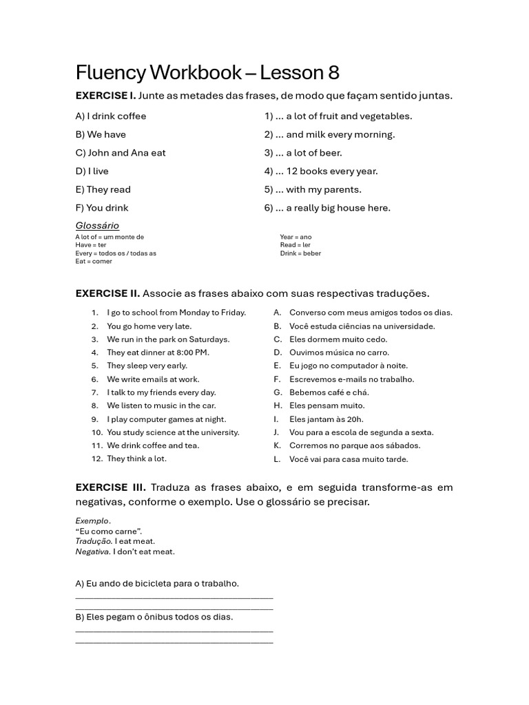 Lesson 8 - All Exercises | PDF | Meal | Cuisine