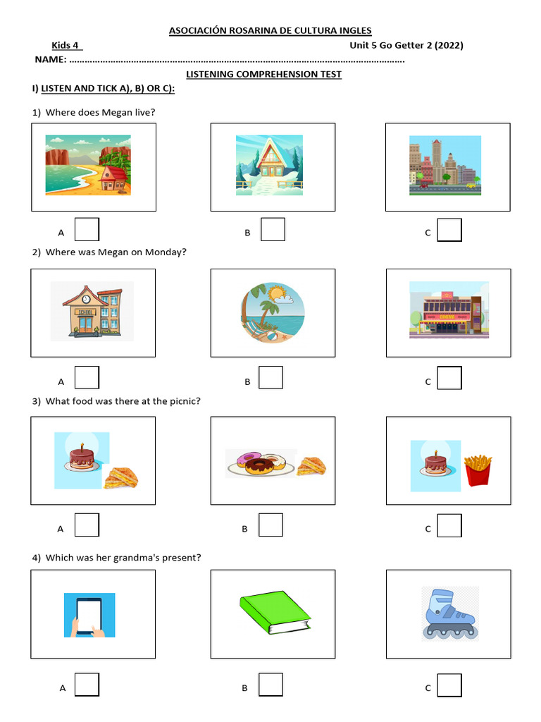 2024 KIDS 4 Progress Test 2 Unit 5 LC as 2022 | PDF
