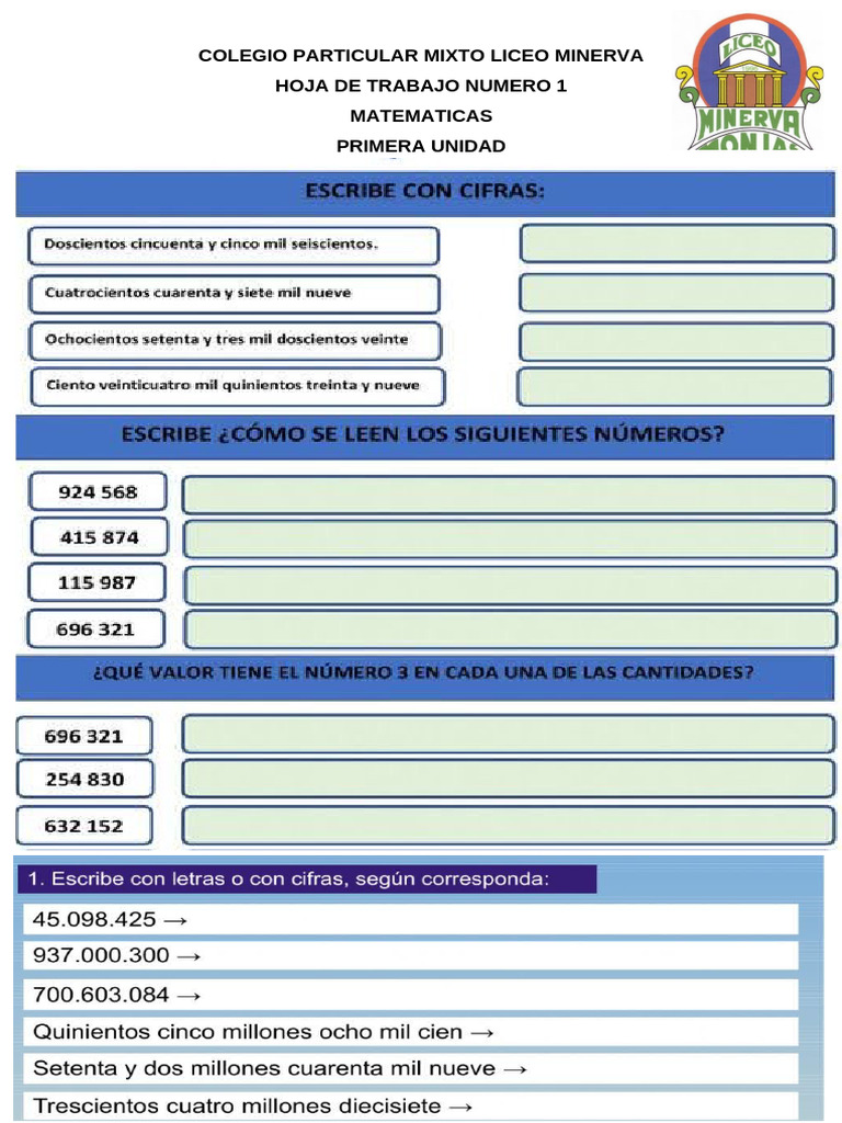 Hoja de Trabajo de Matematicas | PDF