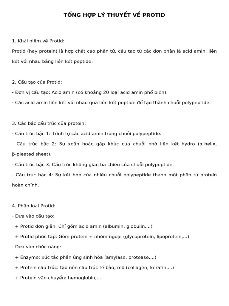 Tong Hop Ly Thuyet Ve Protid Day Du Va Phan Ung | PDF