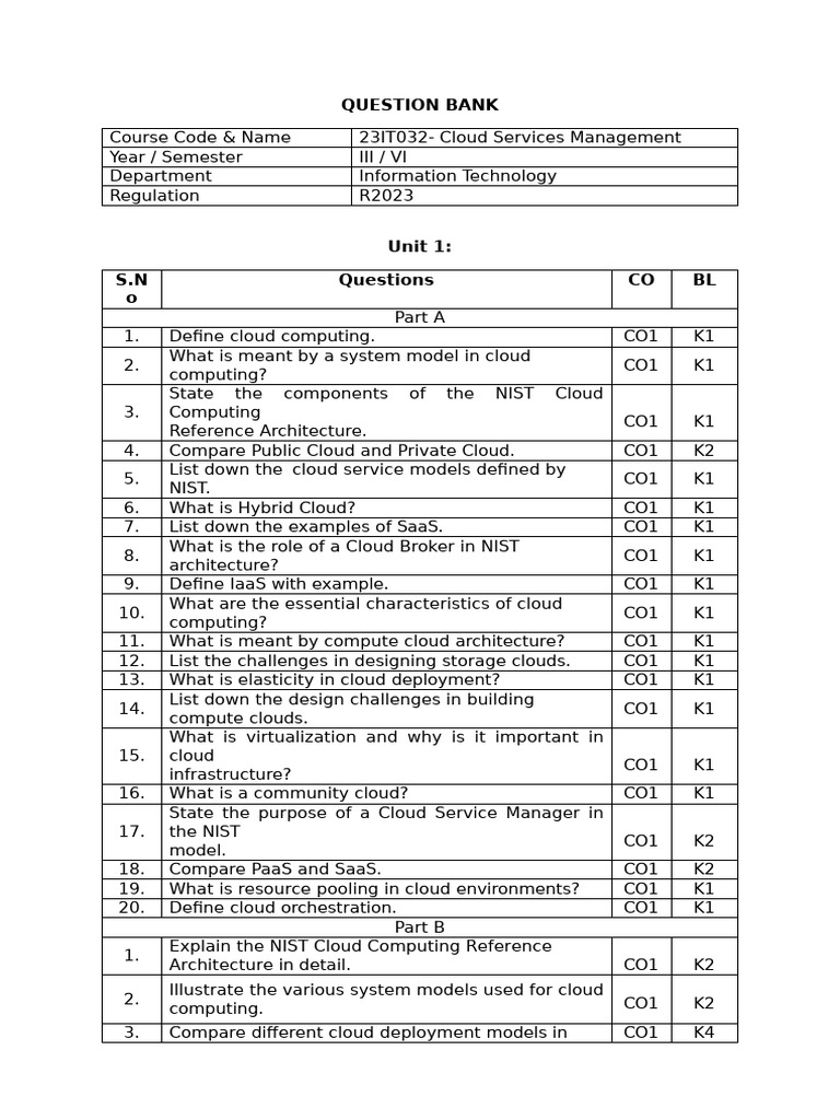 Cloud Services Management Question Bank | PDF | Cloud Computing | Open ...