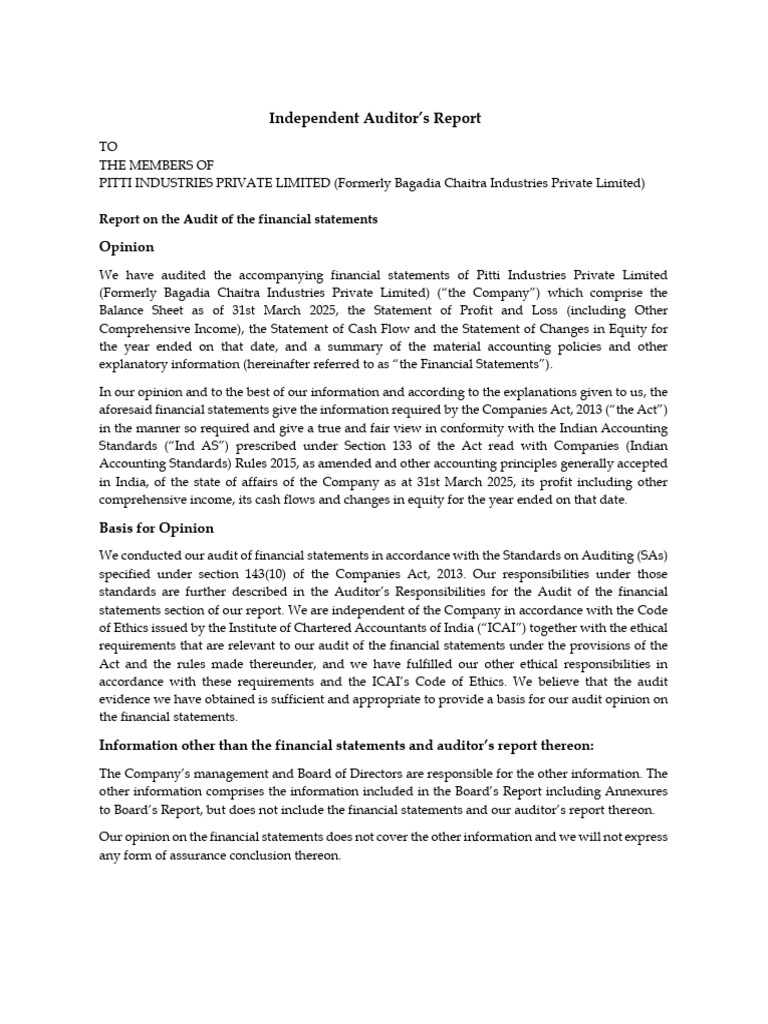 Financial Statements of Pitti Industries Private Limited | PDF | Audit ...