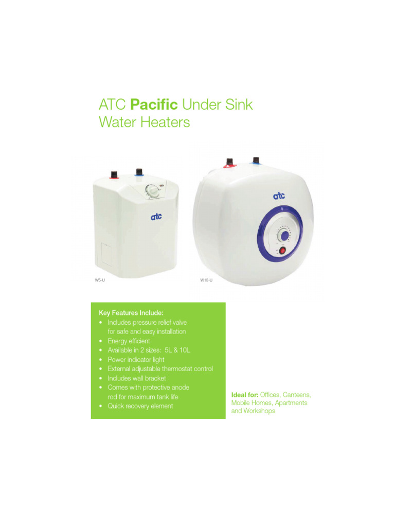 ATC Pacific Under Sink Water Heaters | PDF | Water Heating | Thermostat