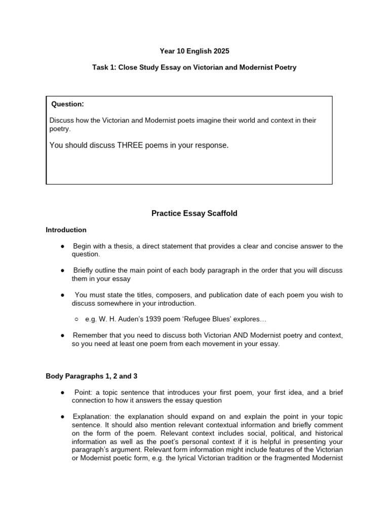Year 10 English 2025 Practice Task for Assessment One | PDF | Poetry ...