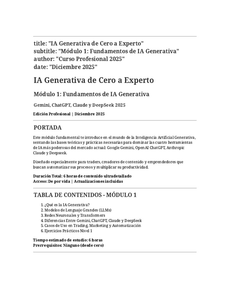 Curso IA Generativa Módulo 1 | PDF | Inteligencia artificial | Inteligencia (IA) y semántica